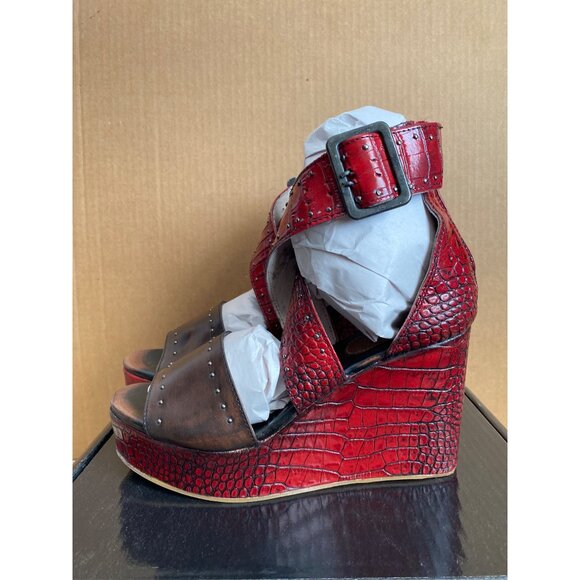 Freebird by Steven | Shoes | Freebird By Steven Terra Red Leather Croco Wedge Sandals Size 1 New ...